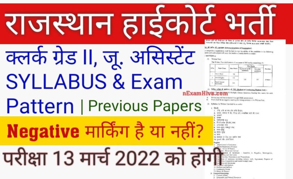 Rajasthan High Court Bharti Clerk Grade II JJA jr. Assistant syllabus राजस्थान हाई कोर्ट क्लर्क ...